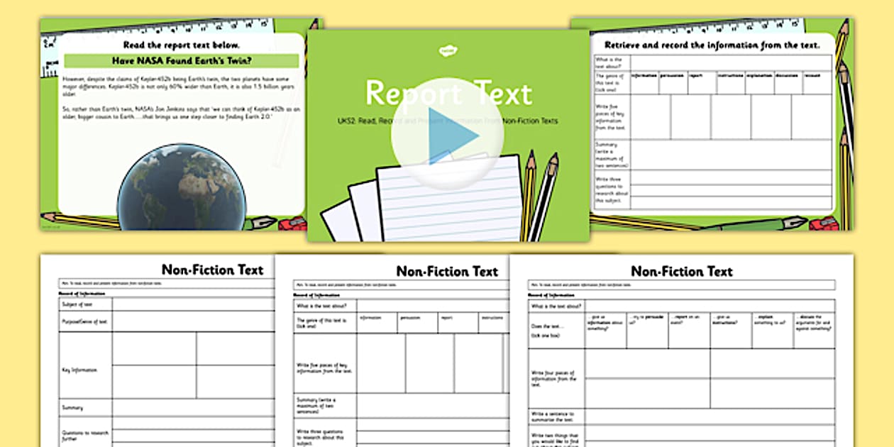 Report Text, Read, Record and Present Information UKS2 Lesson Pack