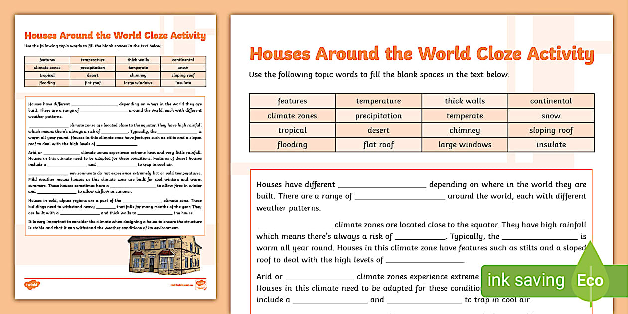 Houses Around the World Cloze Activity (Teacher-Made)