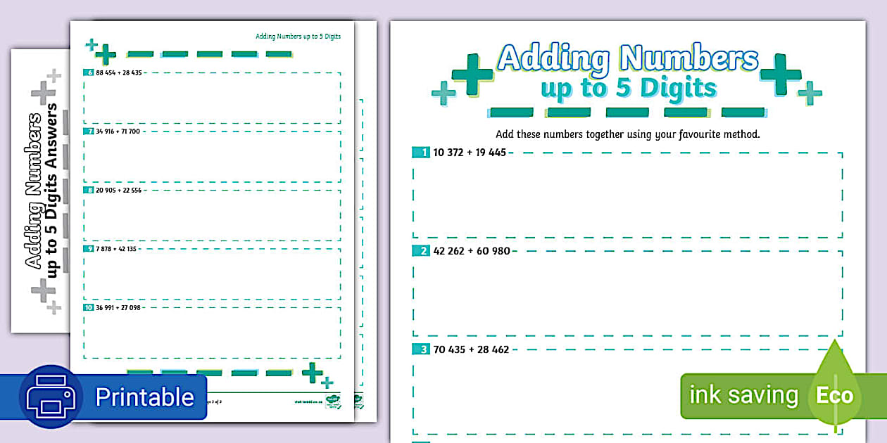 Adding Numbers up to 5 Digits: Activity Sheet (teacher made)