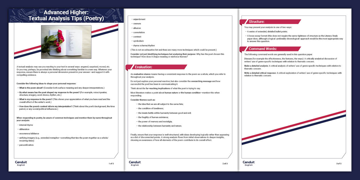 Advanced Higher: Textual Analysis Tips (Poetry) - Twinkl