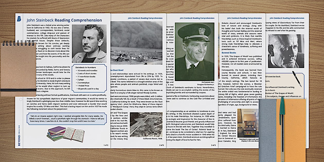 John Steinbeck Reading Comprehension (teacher made) - Twinkl