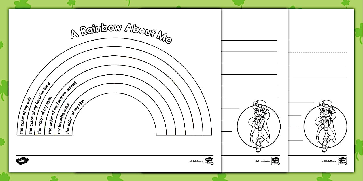St. Patrick's Day A Rainbow About Me Writing Worksheet for K-2nd Grade
