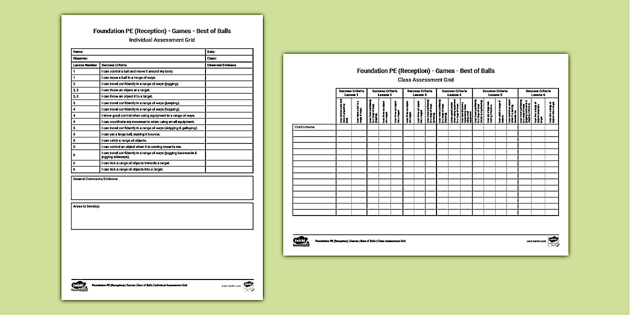 PE (Reception) - Games - Best of Balls Assessment Pack