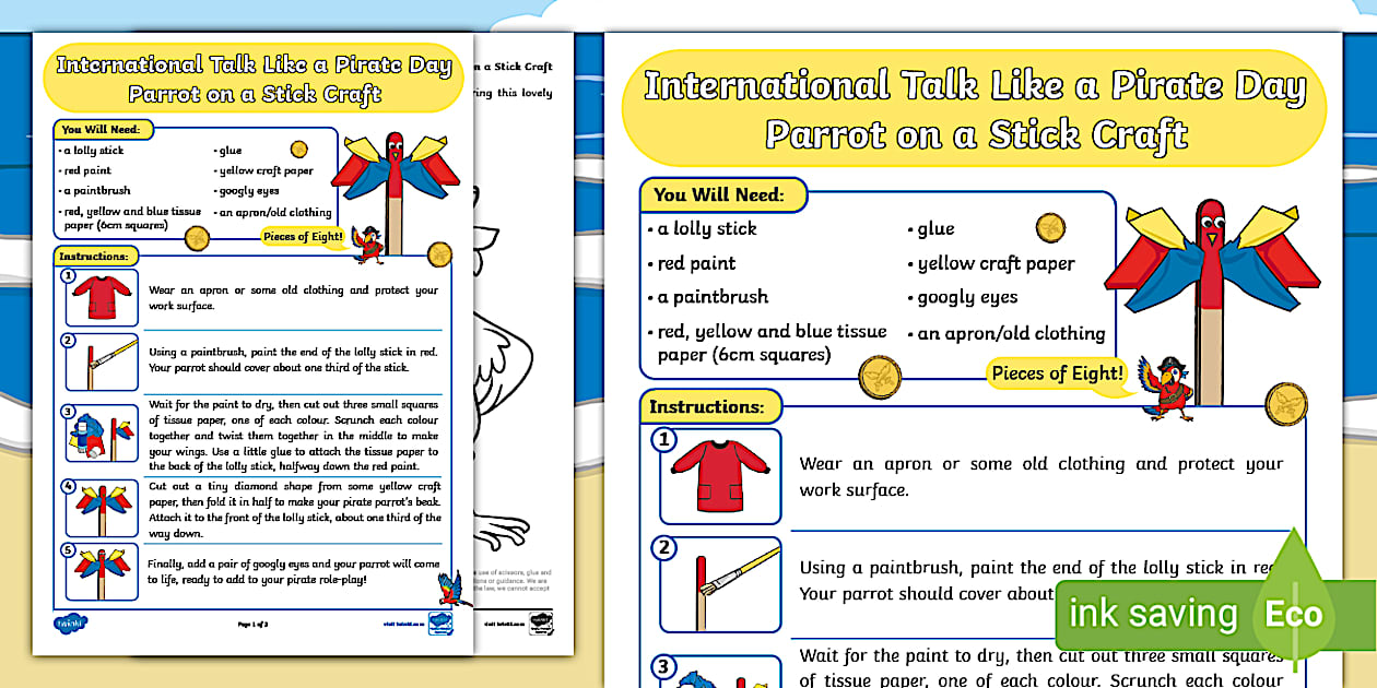 Talk Like a Pirate Day - Pirate Parrot on a Stick Craft
