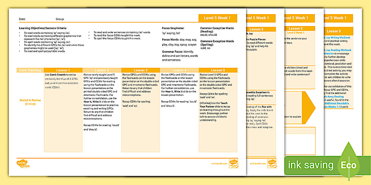 'ay' saying /ai/ Weekly Plan - Level 5 Week 1 (teacher made)