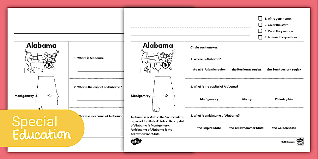 Alabama State Report Worksheet for Special Education
