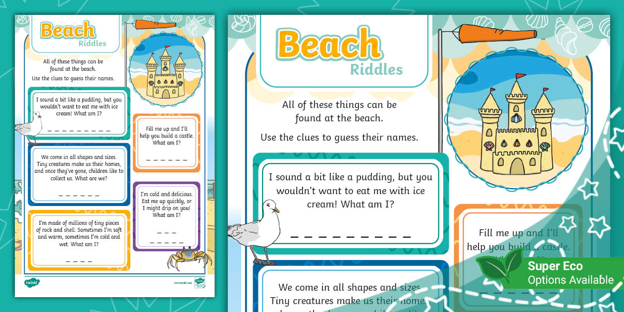Beach Riddles Activity Sheet (teacher made) - Twinkl