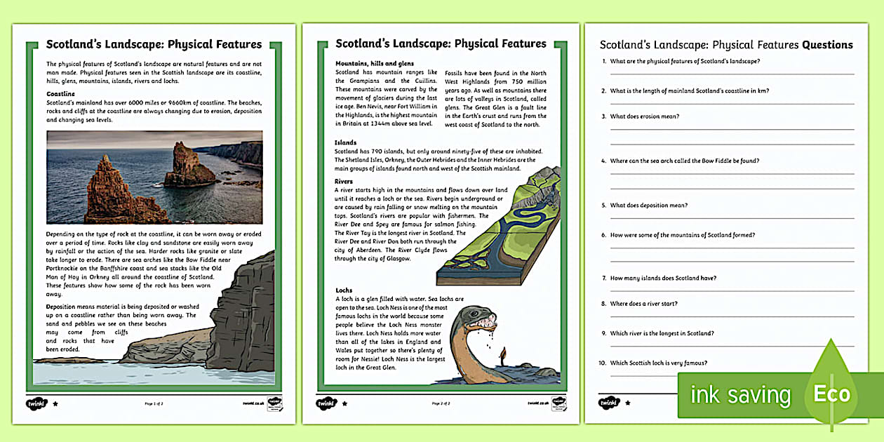 Scotland’s Landscape Physical Features Differentiated Reading Comprehension