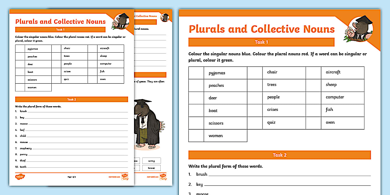 Plurals and Collective Nouns Activity Sheets - Twinkl