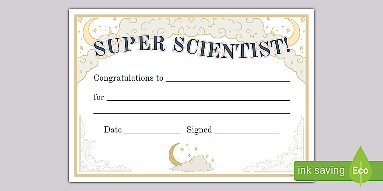 Celestial-Themed Super Scientist Certificate (Teacher-Made)