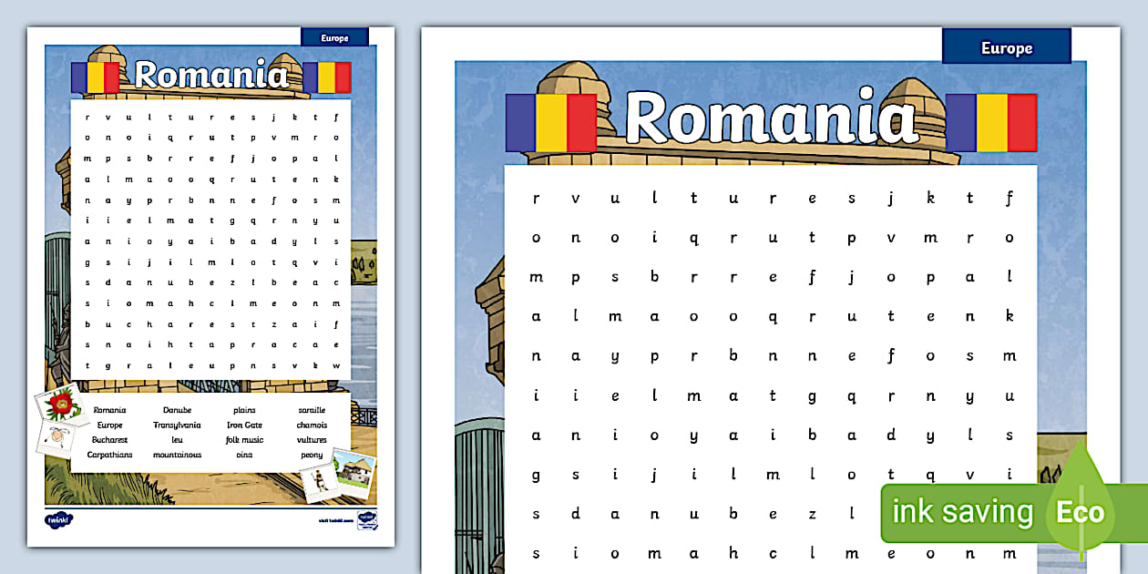 Romania Word Search KS2 - Twinkl - Geography