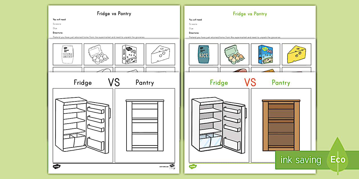 Fridge vs Pantry Activity Worksheet - Twinkl