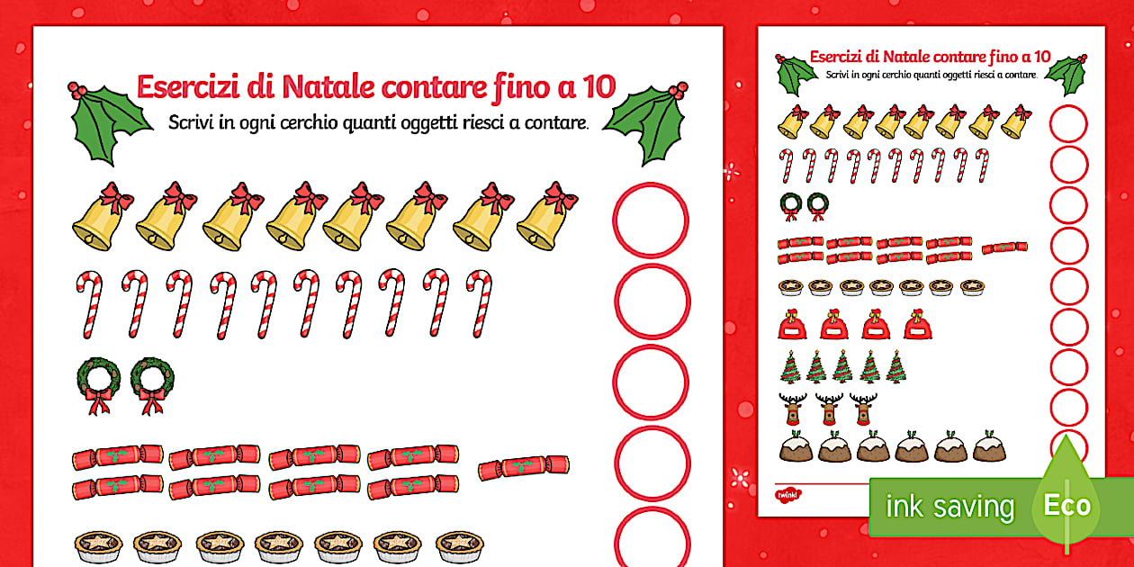 Black and White Contare fino a 10 a Natale Esercizi - Twinkl