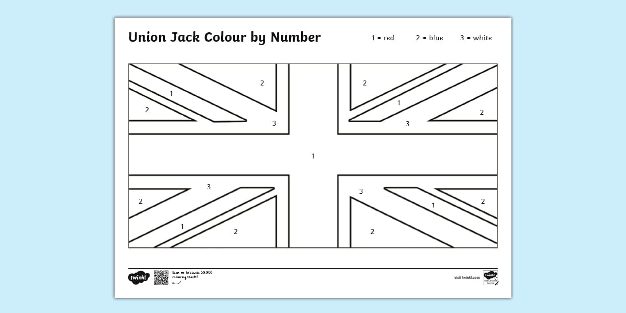 Union Jack Flag Colour by Number Worksheets - Twinkl