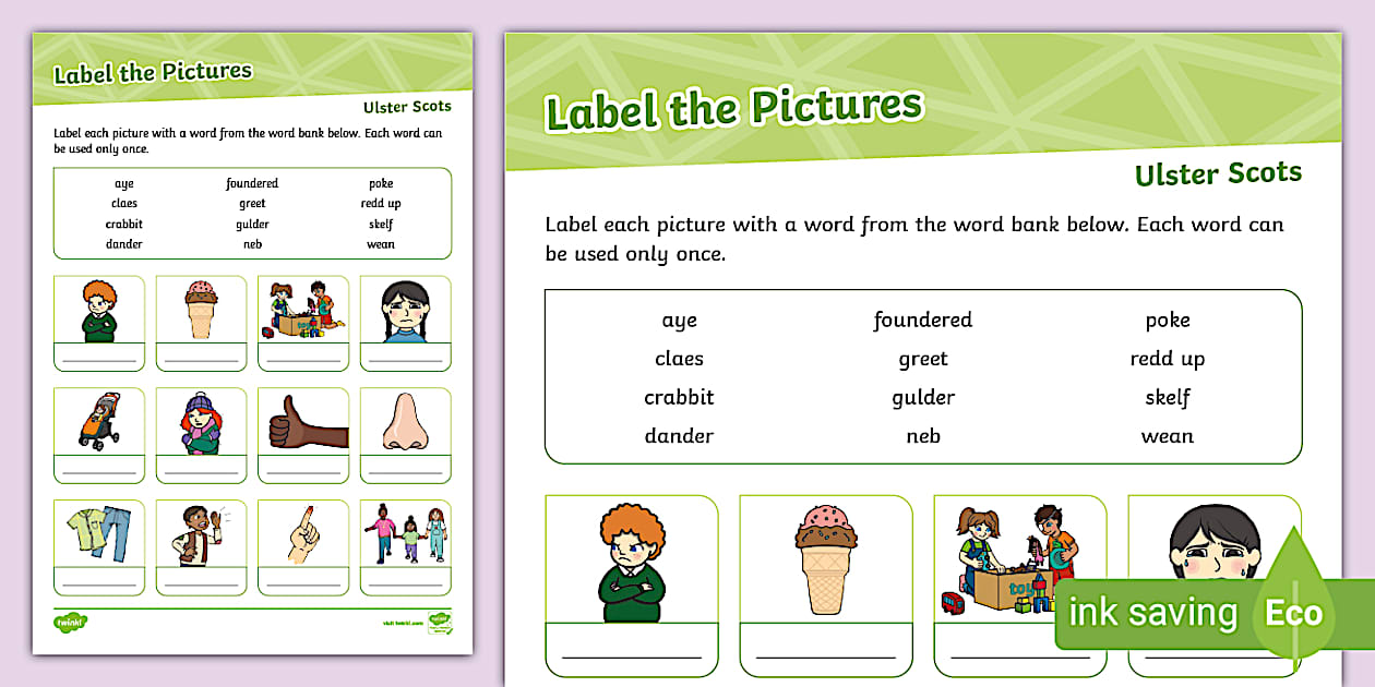 Ulster Scots Activity Sheet | Label the Pictures Activity