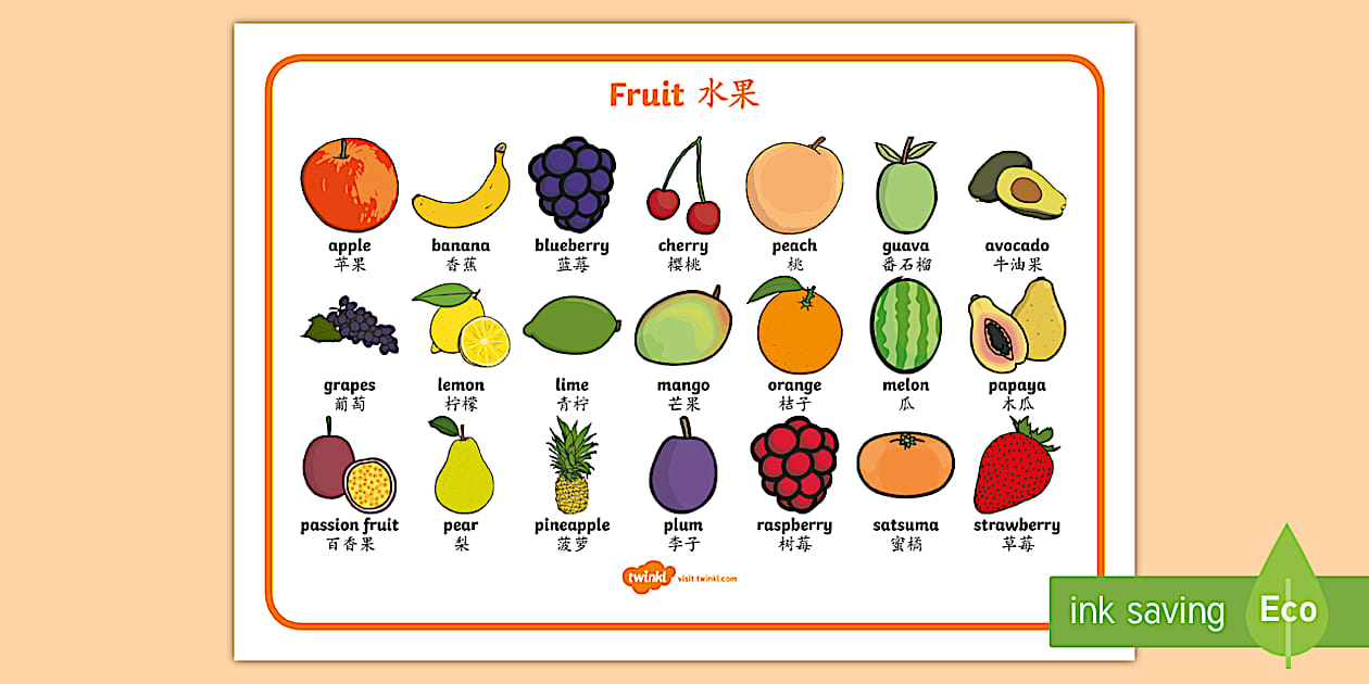 Fruit Word Mat English/Mandarin Chinese - Twinkl