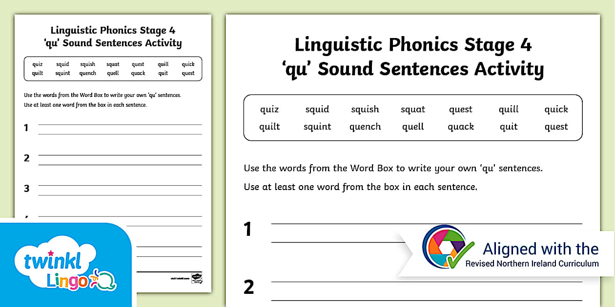 Linguistic Phonics Stage 4 'qu' Sentences Activity Sheet