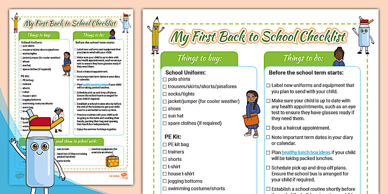 FREE! - My First ... Back To School Parent Checklist