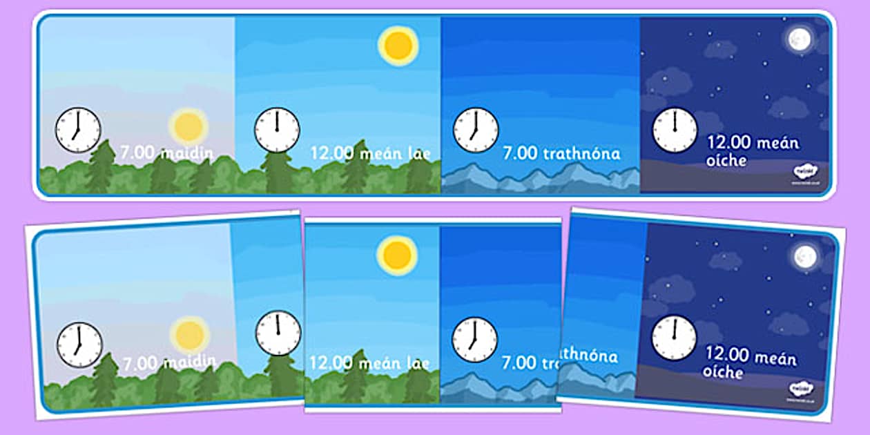 Day and Night Time Display Irish (teacher made) - Twinkl