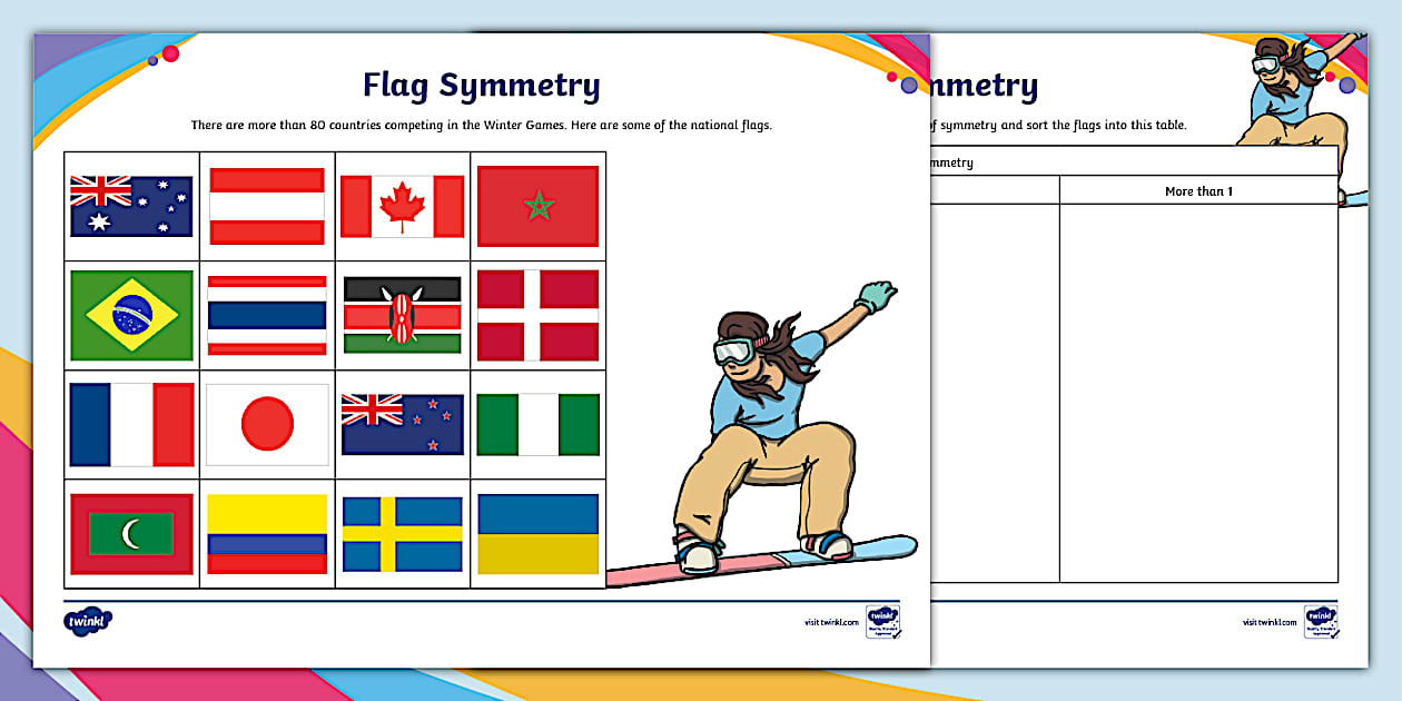 Winter Games Country Flag Symmetry Sorting Activity - Twinkl