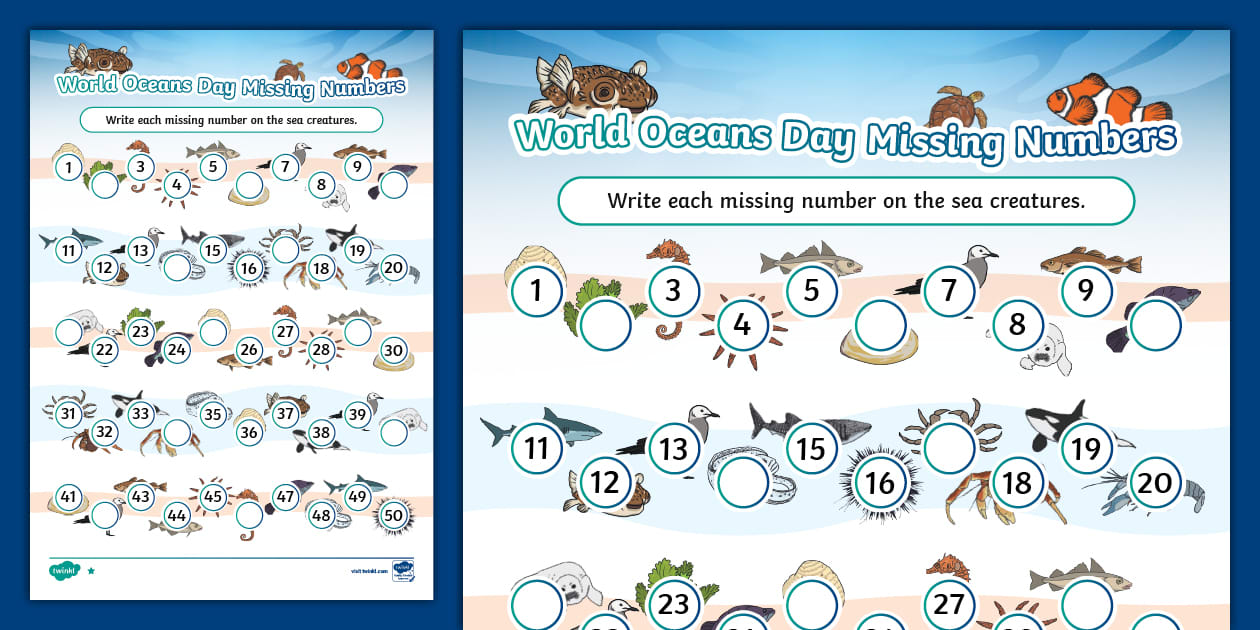World Oceans Day Missing Number Activity Sheet | Twinkl
