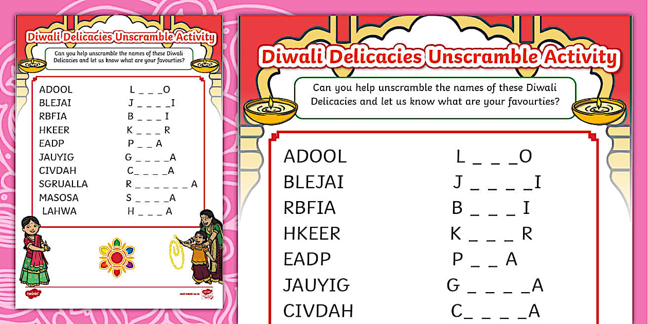 FREE! - Diwali Delicacies - Unscramble Activity - Twinkl