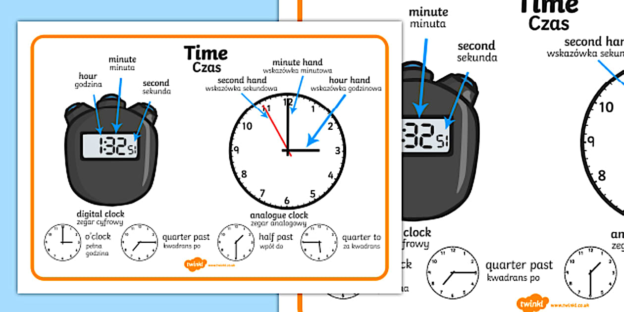 Time Vocabulary Word Mat English/Polish - Time Vocabulary Word Mat