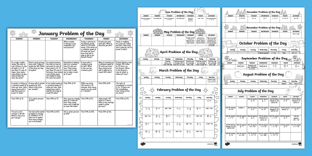 Sixth Grade 2025 Math Problem of the Day Calendar Pack