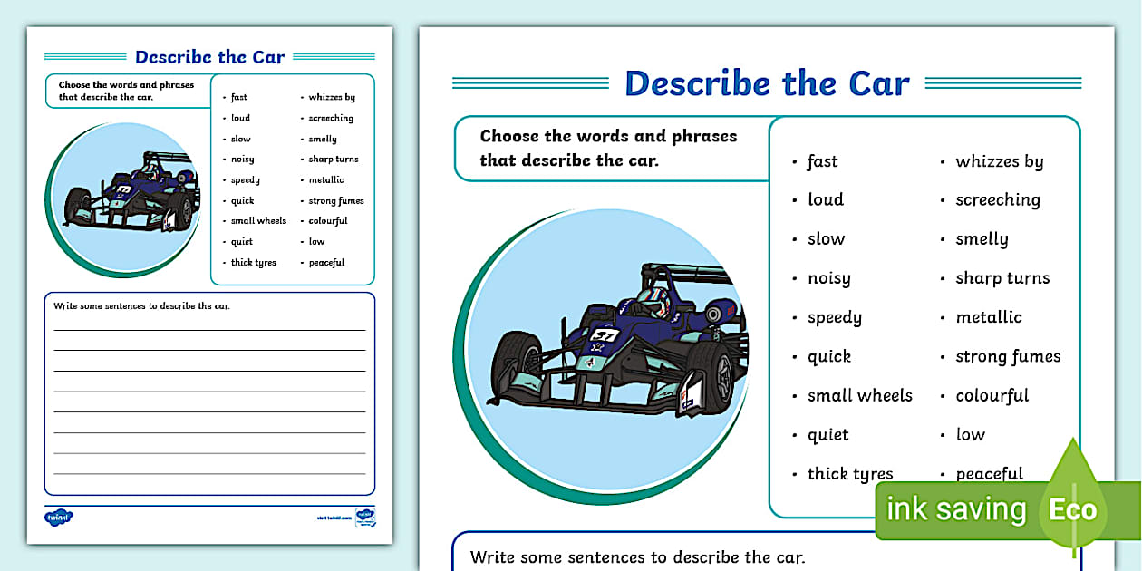 Describe the Race Car Writing Activity