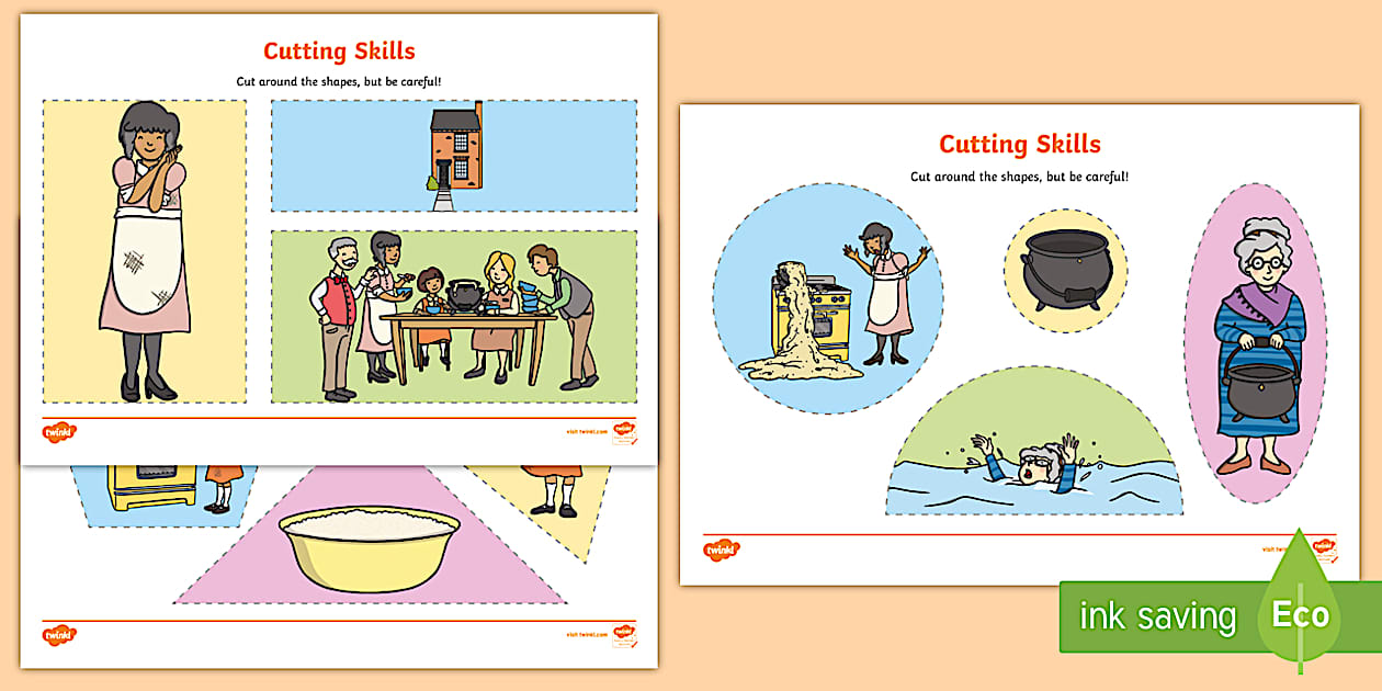 The Magic Porridge Pot Cutting Skills Worksheet - motor skills