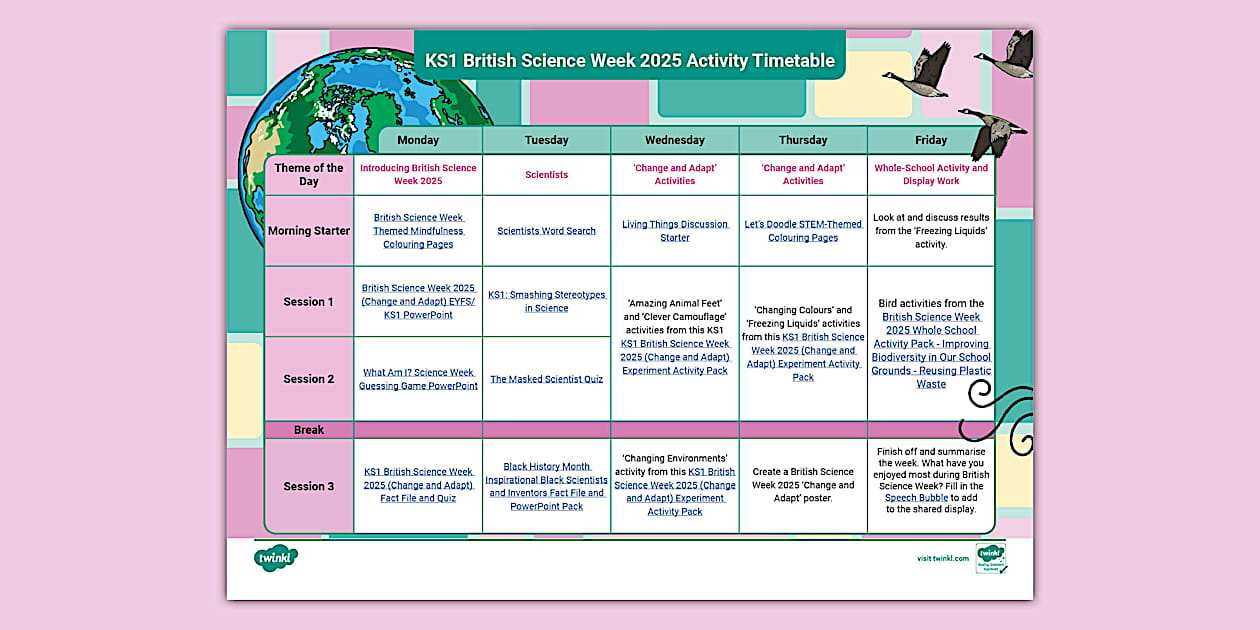 2025 KS1 British Science Week Activity Timetable Plan