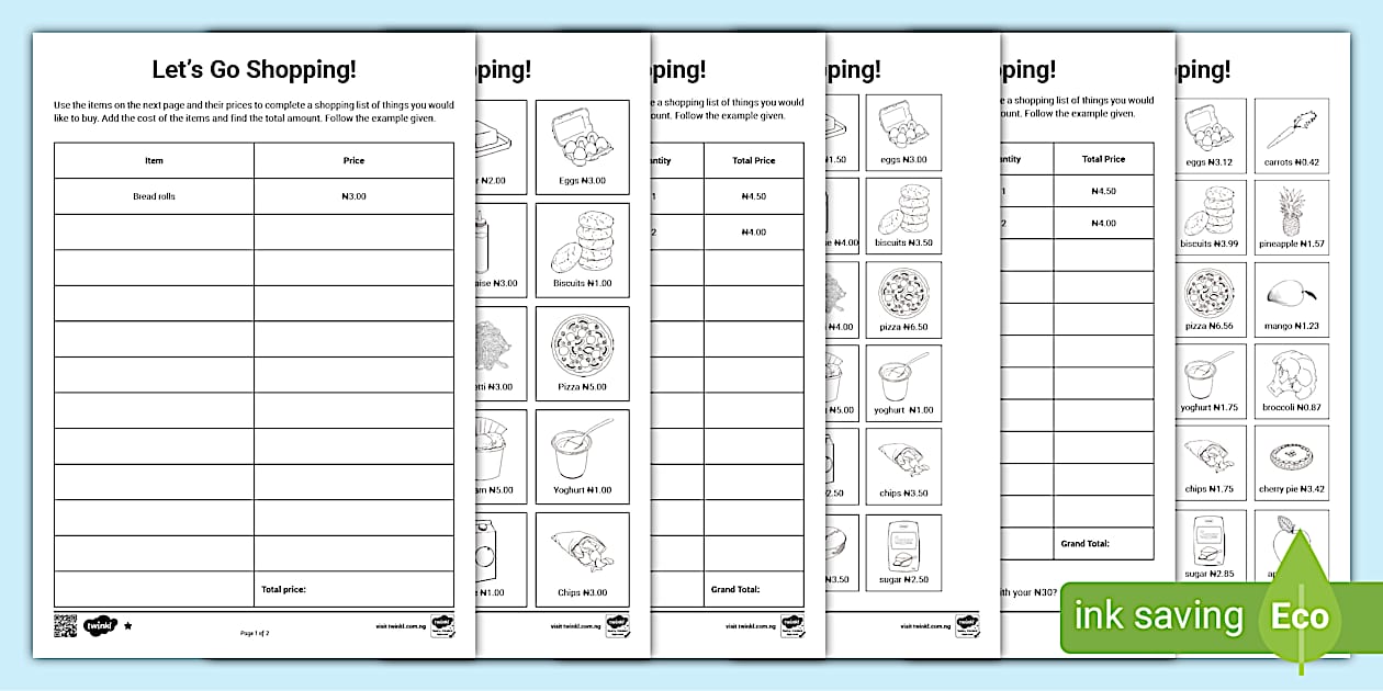 Nigerian Money: Shopping List (teacher made) - Twinkl