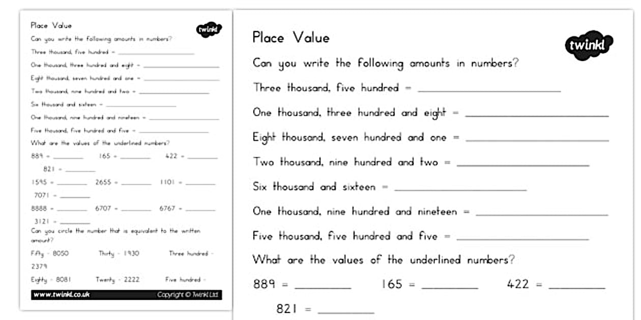 Lower Ability Place Value Worksheet Differentiated - Twinkl