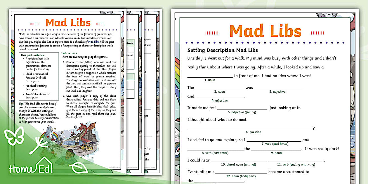 Printable Mad Libs Activity | Grammar (Teacher-Made)
