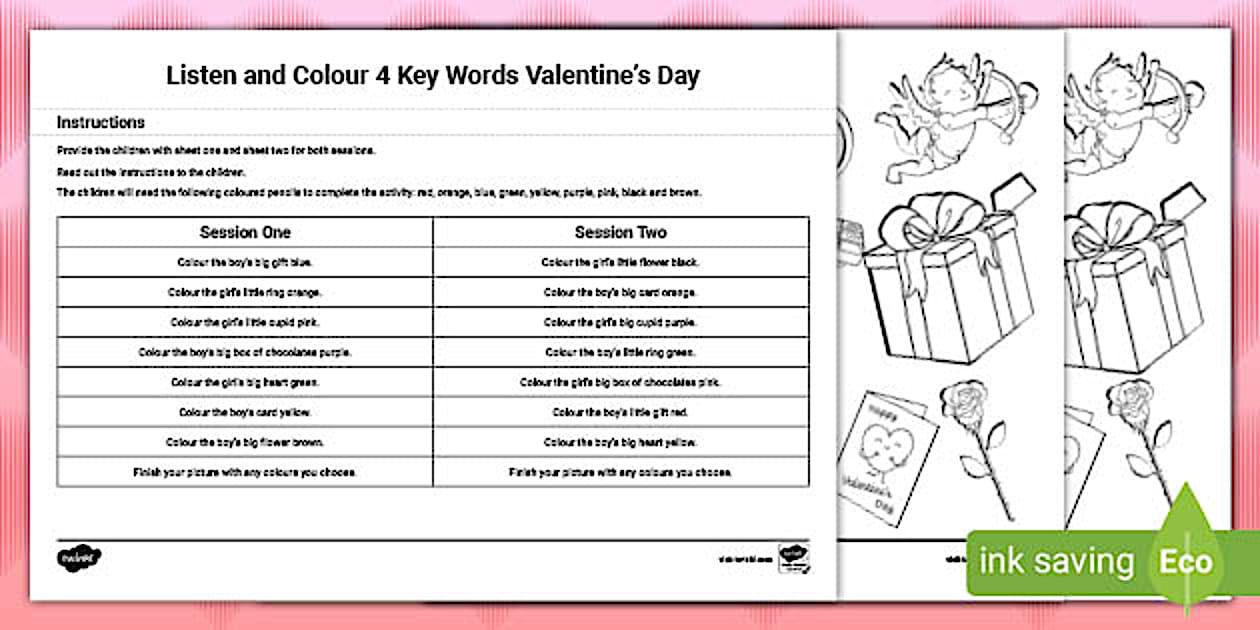 KS1 Valentine’s Listen and Colour | Vocabulary Resources