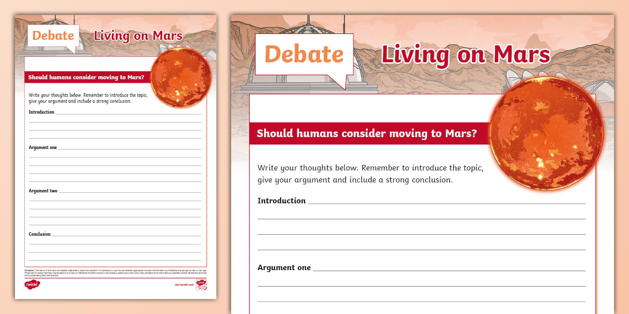 Living On Mars Debate Writing Frame (Teacher-Made) - Twinkl