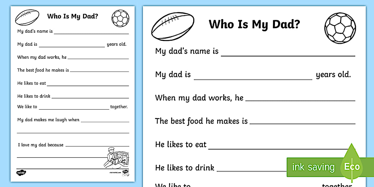 Father's Day Questionnaire | Questions About Dad Worksheet