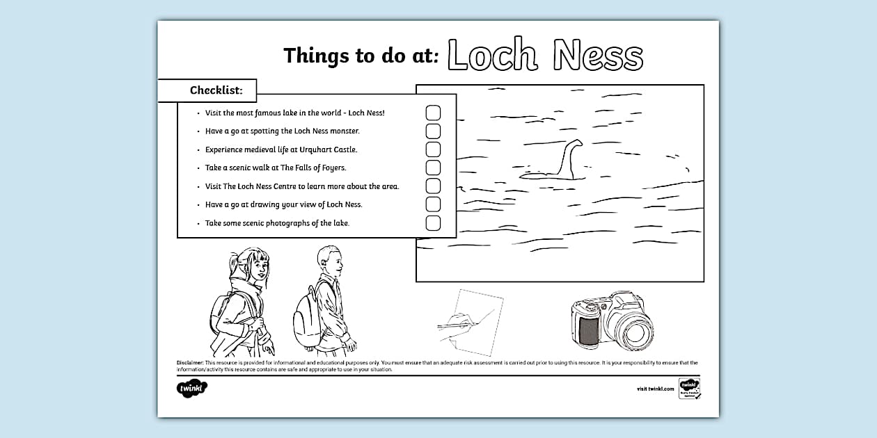 Things to Do at Loch Ness Checklist Activity (Teacher-Made)
