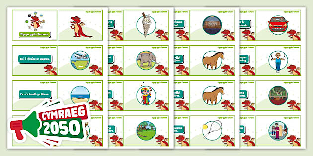 Cardiau Cyfuno Brawddegau / Joining Sentences Lanyard Cards