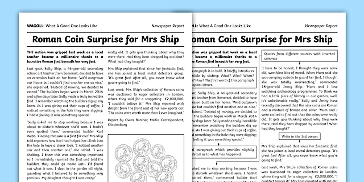 Editable WAGOLL Newspaper Report Writing Sample - Twinkl