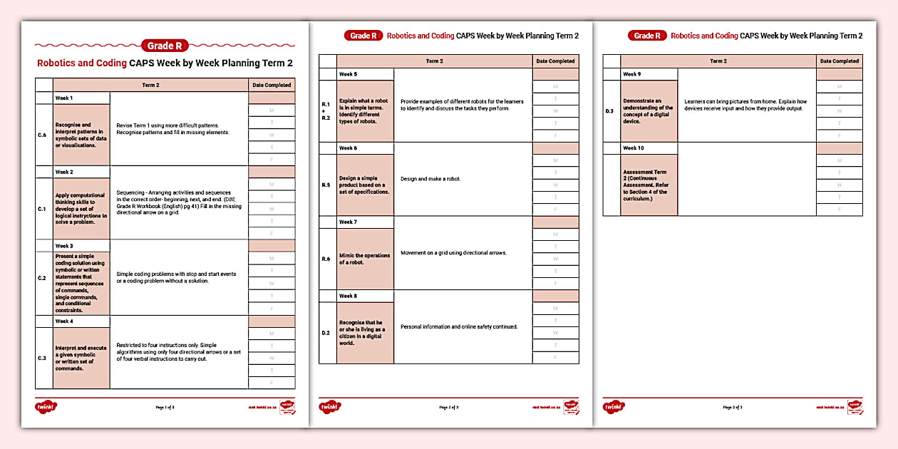 Grade R Robotics and Coding - Term 2 - Week-by-week Planning