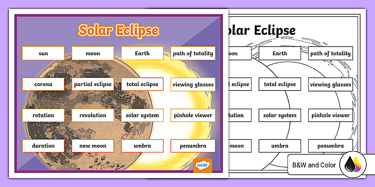 Solar Eclipse Vocabulary Mat for 3rd-5th Grade - Twinkl