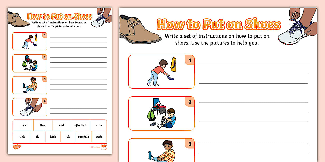 How to Put on Shoes Instruction Writing Template - Twinkl