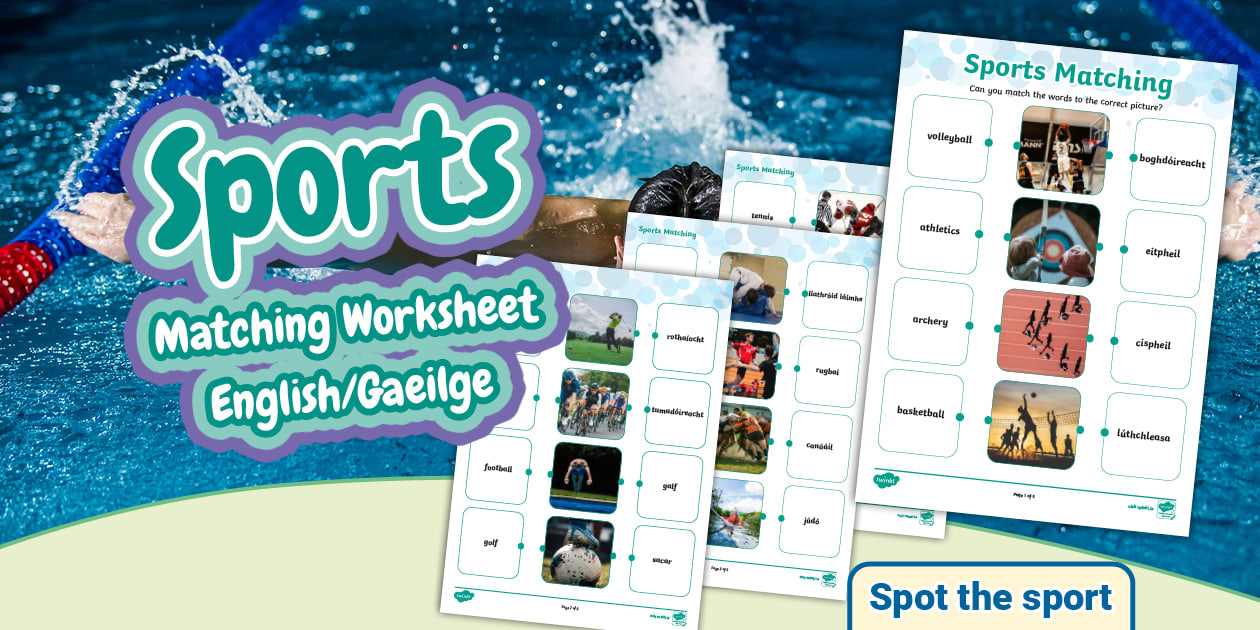 Sports Matching Worksheet English/Gaeilge