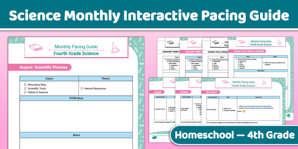 Monthly Pacing Guide for Homeschool Fourth Grade Science