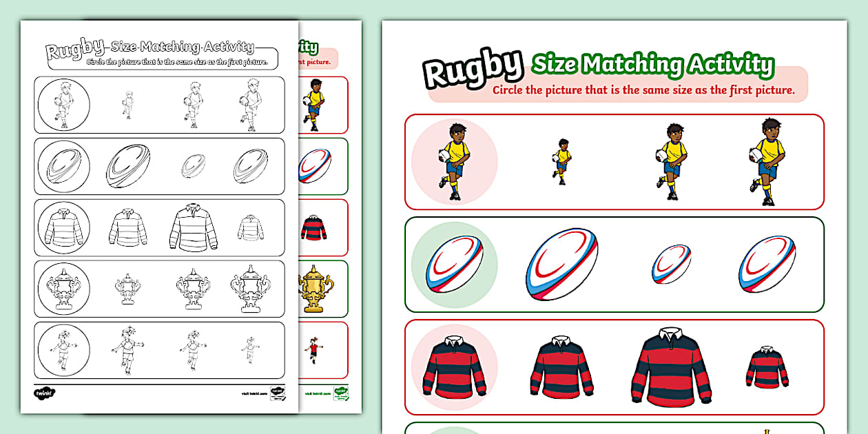 Rugby Size Matching Worksheets (Teacher-Made) - Twinkl