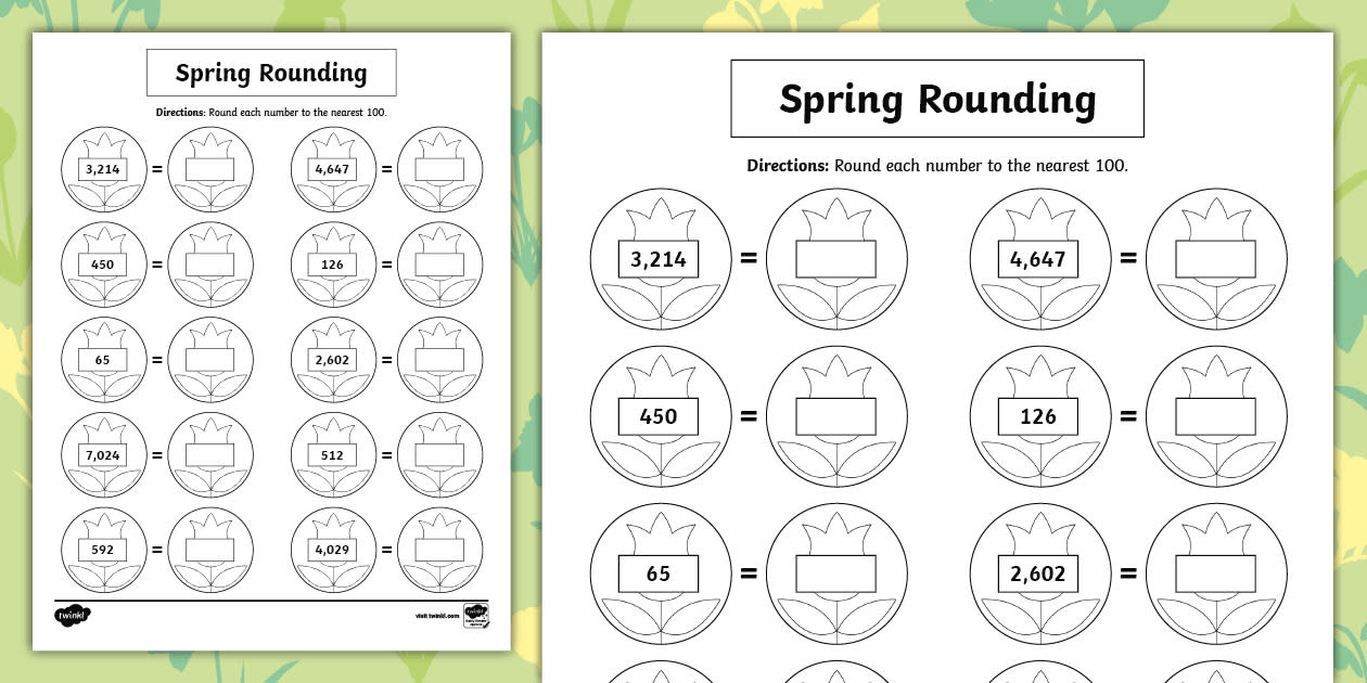 Third Grade Rounding to the Nearest 100 Spring Worksheet