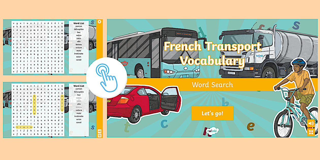 French Interactive Word Search - Transport (teacher made)