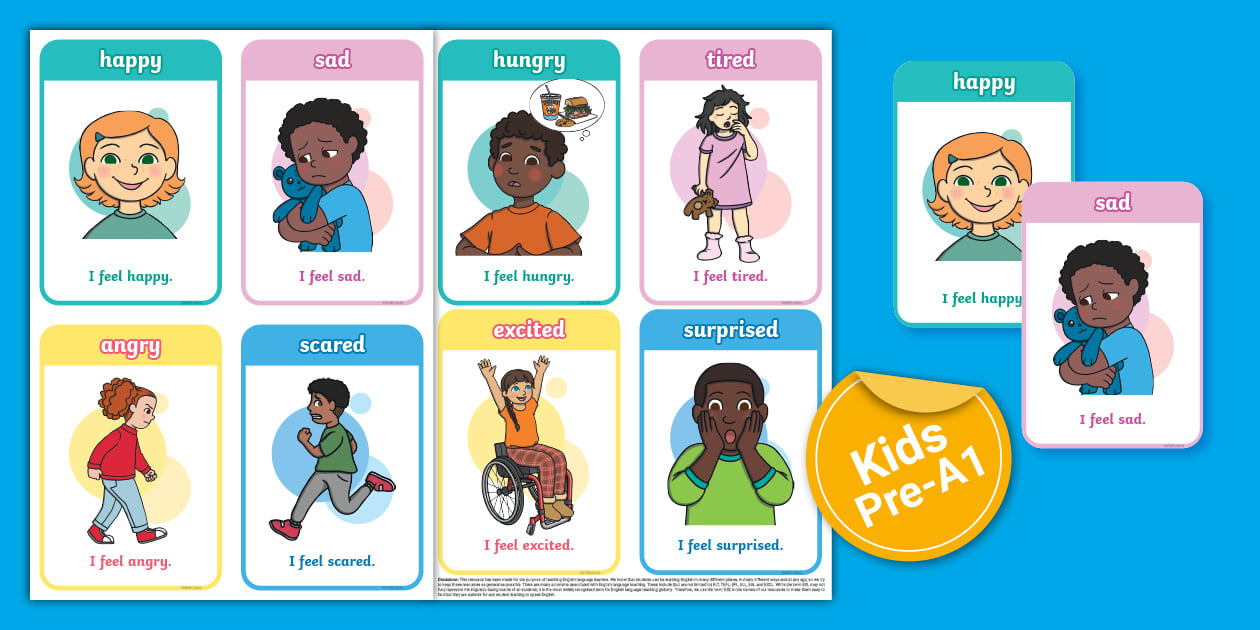 ESL English for Beginners Feelings Flashcards [Kids, Pre-A1]