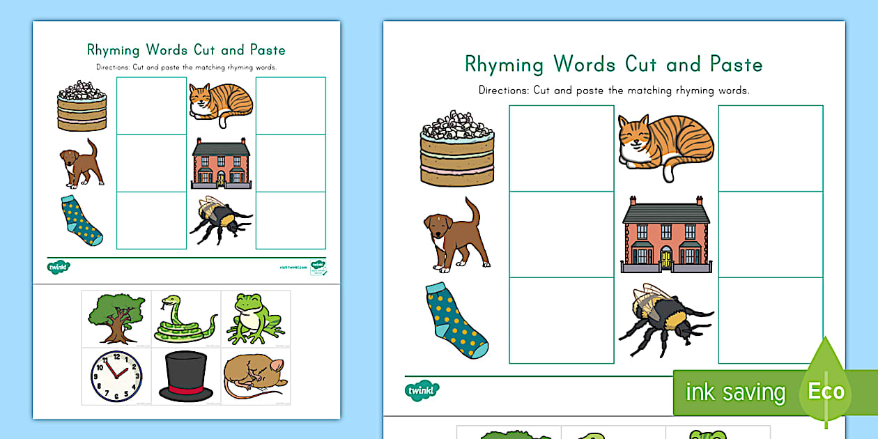 Rhyming Words Worksheet | Cut and Paste | Twinkl USA